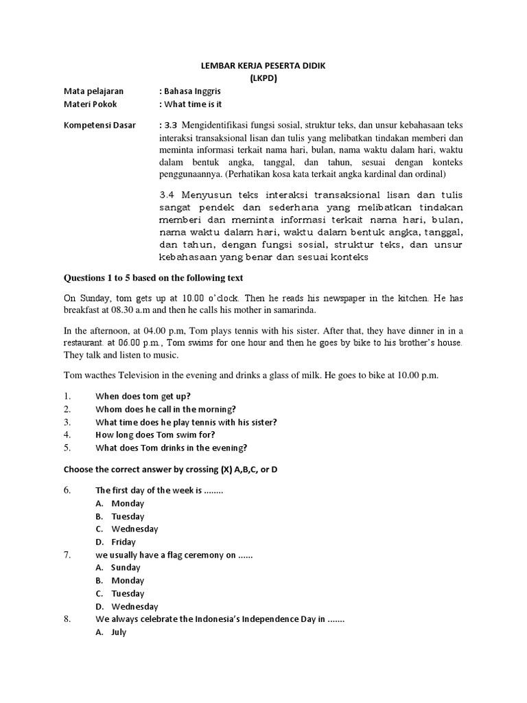 LKPD (What Time Is It) | PDF