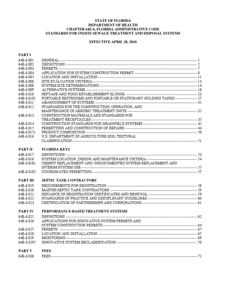 FDEP 64E-6 Rev 4-28-10 - Onsite Sewerage and Septic Tanks - PD | PDF ...