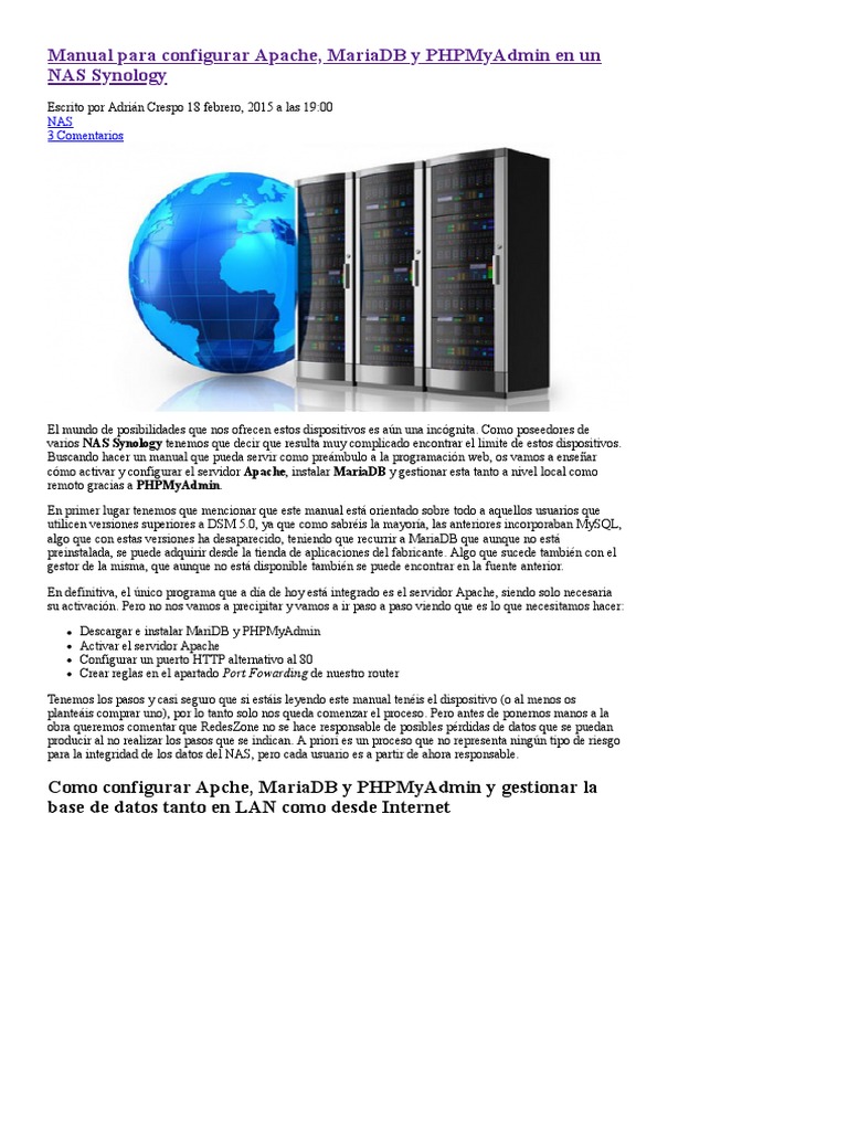Manual para Configurar Apache, MariaDB y PHPMyAdmin en Un NAS Synology | PDF | Servidor HTTP ...