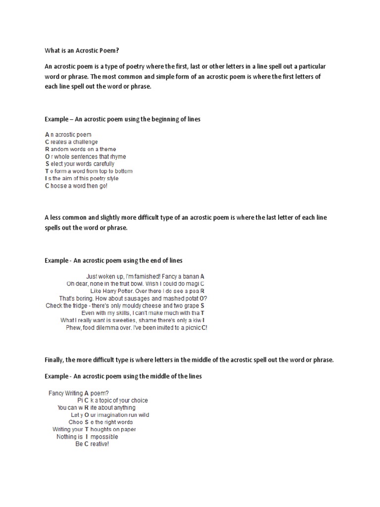 What Is An Acrostic Poem | PDF | Poetry | Linguistics