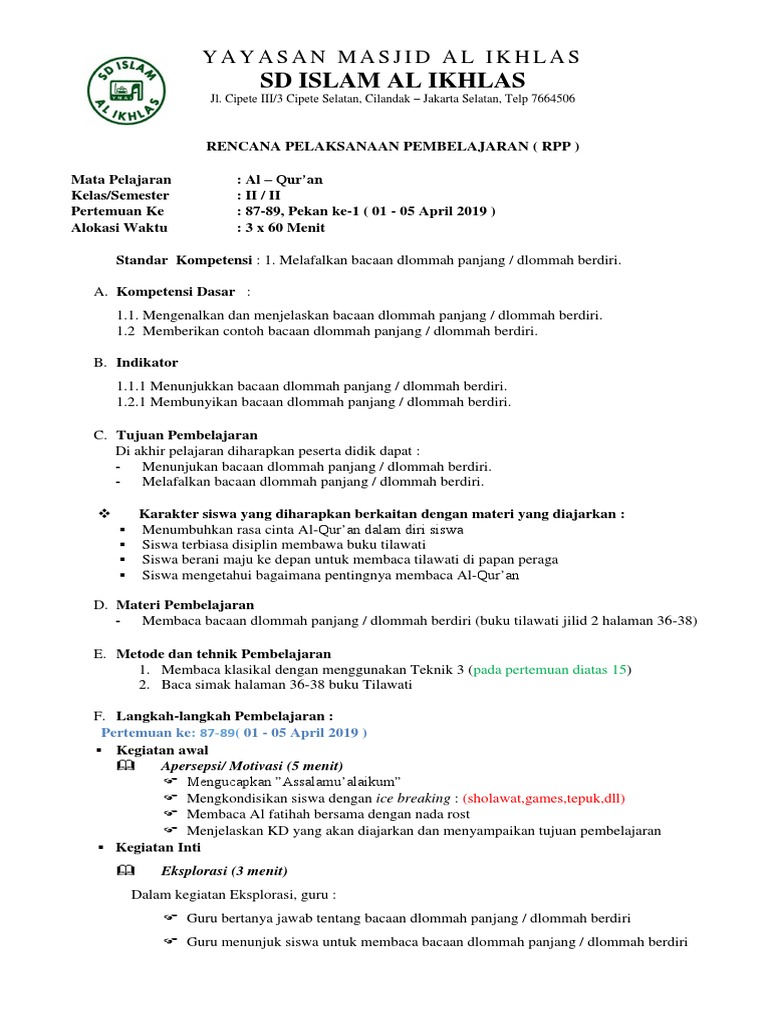Contoh RPP Metode Tilawati | PDF