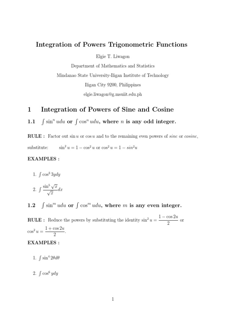 Integration Techniques | PDF | Trigonometric Functions | Mathematical Relations