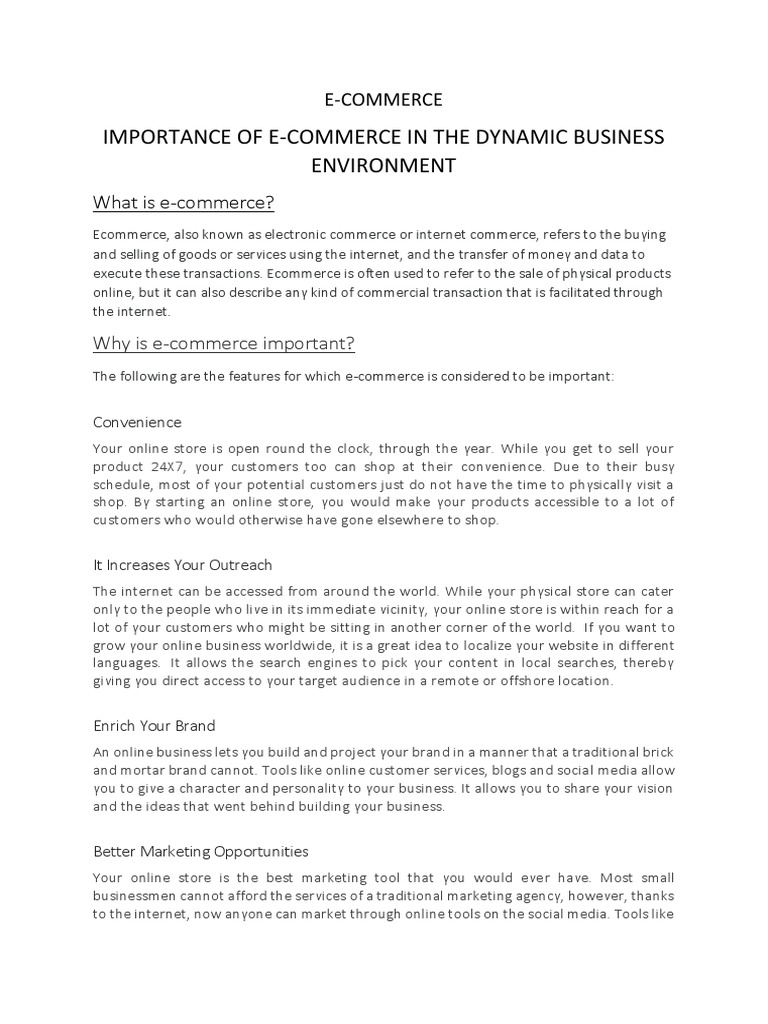 The Importance of E-Commerce in Today's Dynamic Business Environment ...
