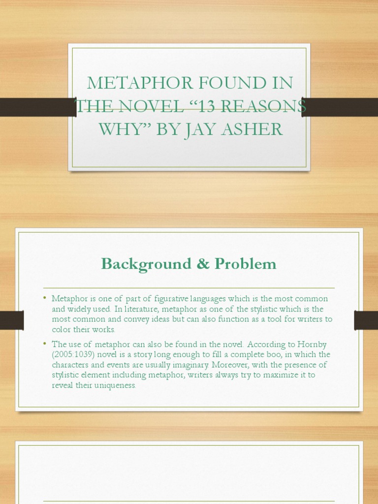 Metaphor Found in The Novel "13 Reasons Why" by Jay Asher | PDF ...