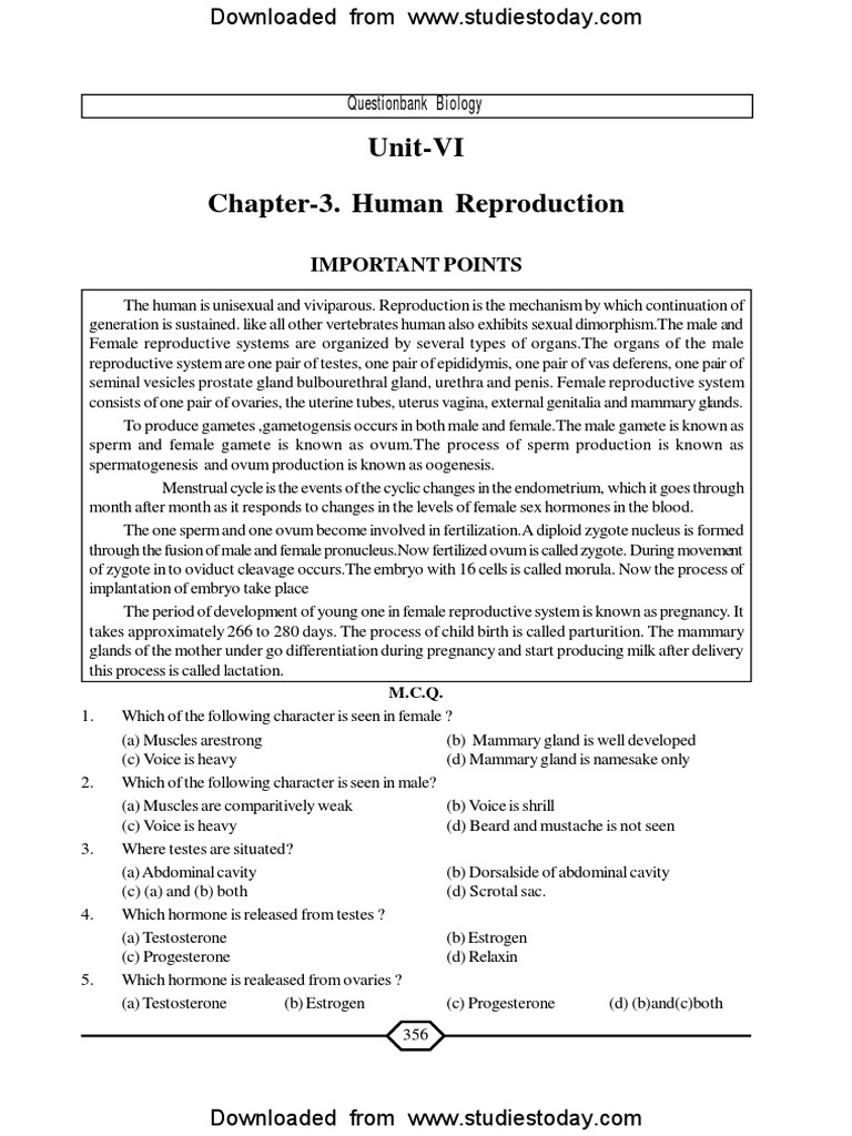NEET UG Biology Human Reproduction | PDF | Ovary | Reproductive System