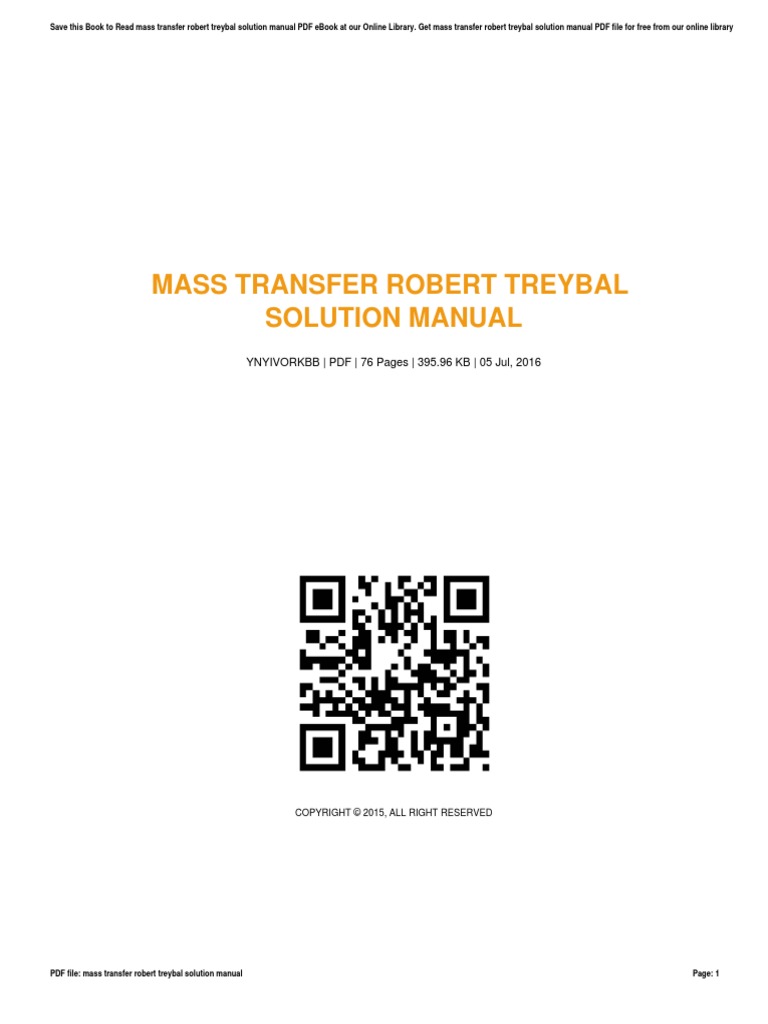 Mass Transfer Robert Treybal Solution Manual 170711045335 | PDF | E Books | Books