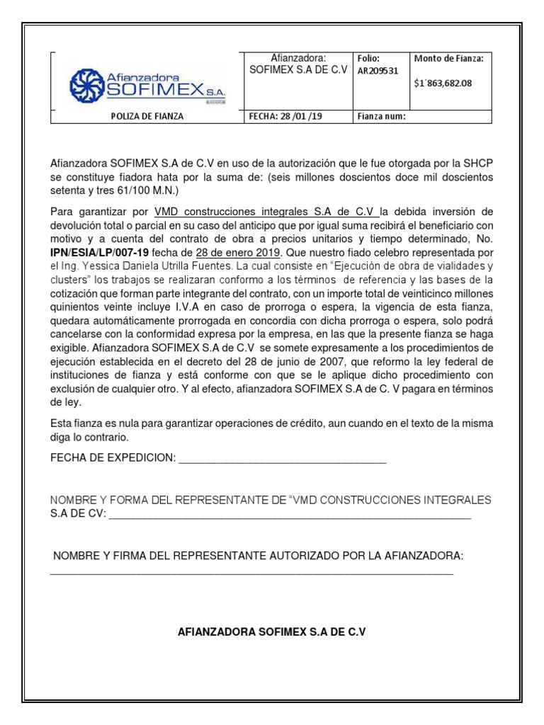 Fianza Anticipo | PDF | Gobierno