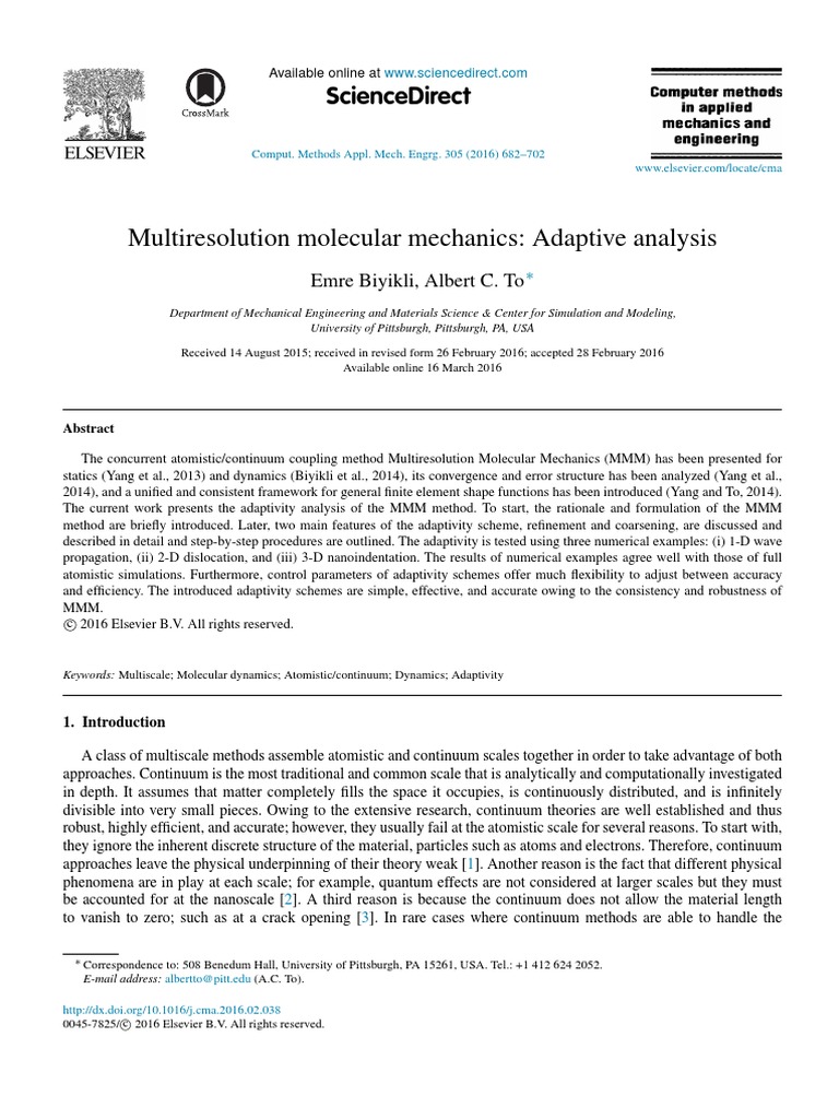 Multiresolution Molecular Mechanics: Adaptive Analysis: Sciencedirect | PDF | Finite Element ...