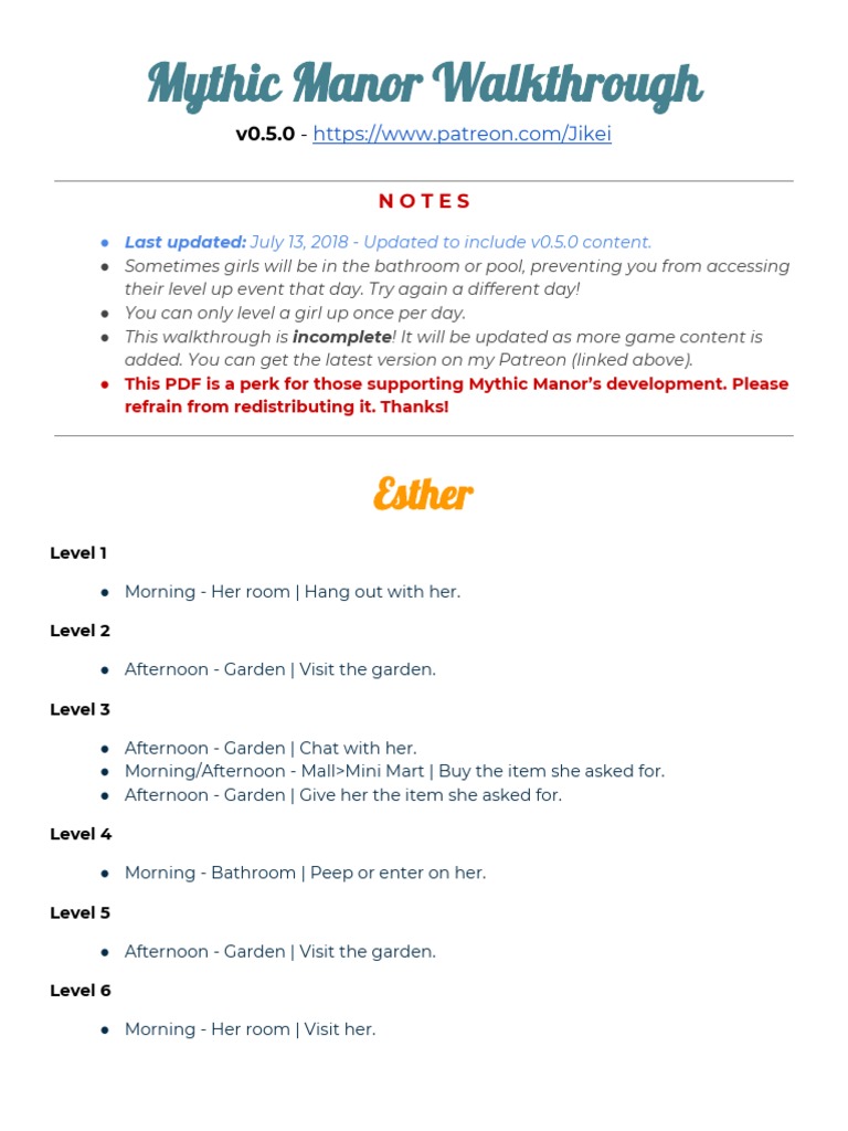 Mythic Manor v0.5.0 Walkthrough Guide | PDF | Leisure