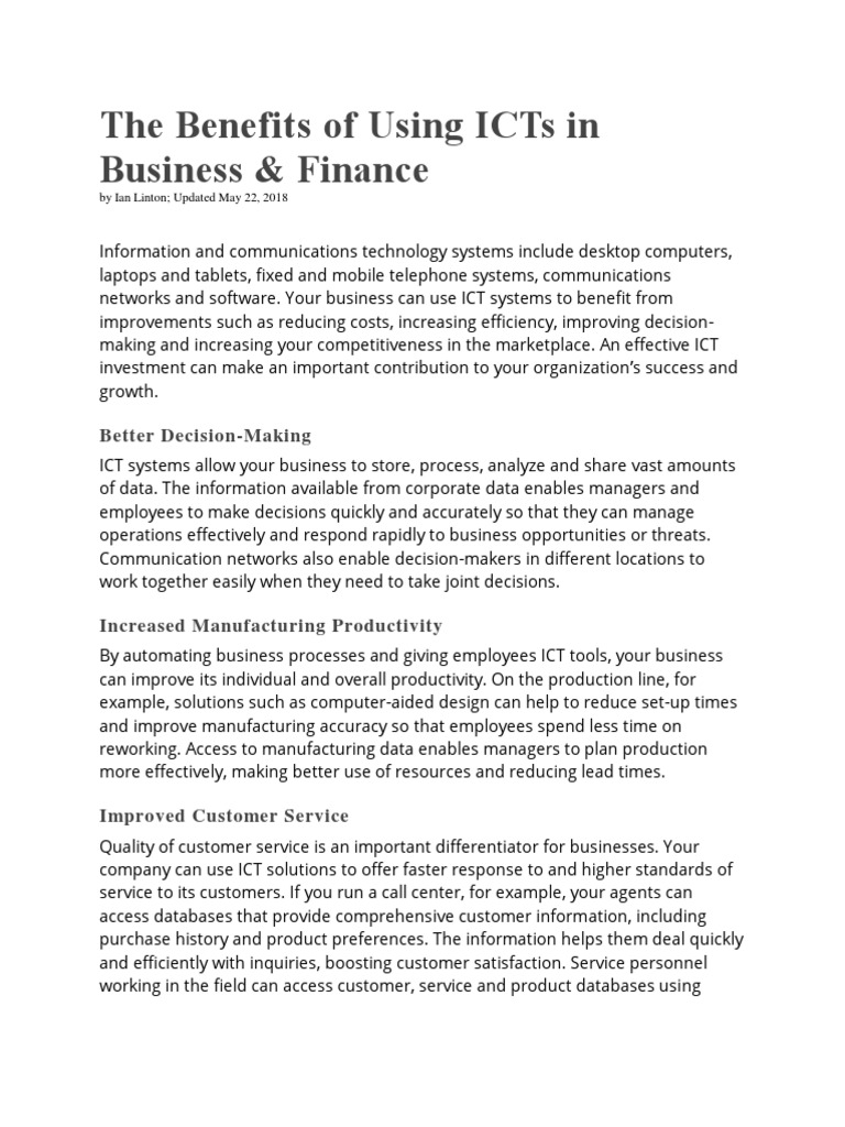 The Benefits of Using ICTs in Business | PDF | Internet | Information ...