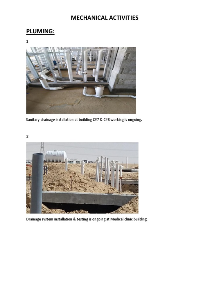 Mechanical Activities Pluming:: Sanitary Drainage Installation at ...