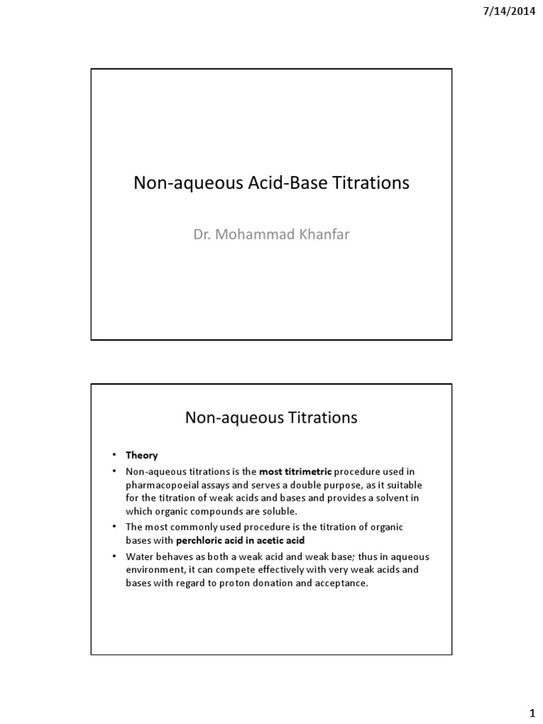 S04.Non Aqueous Titrations | PDF | Titration | Chemistry