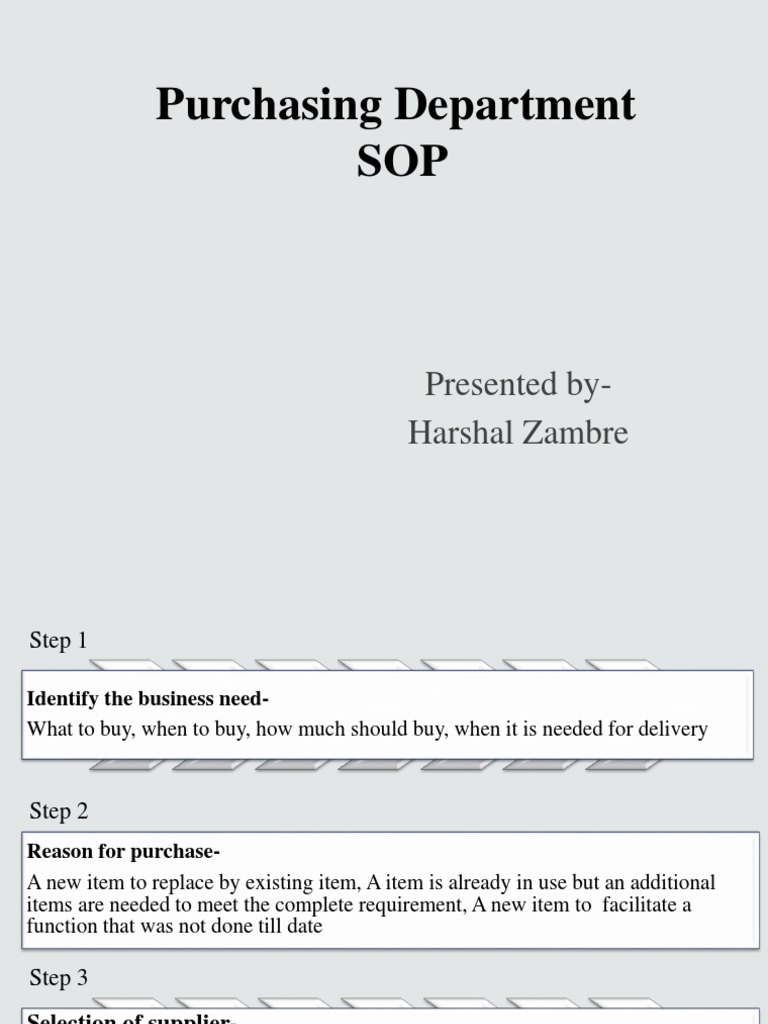 Purchasing Department SOP: Presented By-Harshal Zambre | PDF