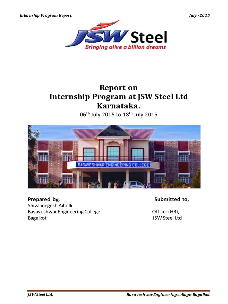 Internship Report On JSW | PDF