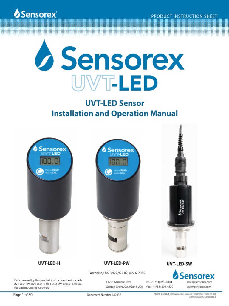UVT-LED Sensor Installation and Operation Manual: Product Instruction ...