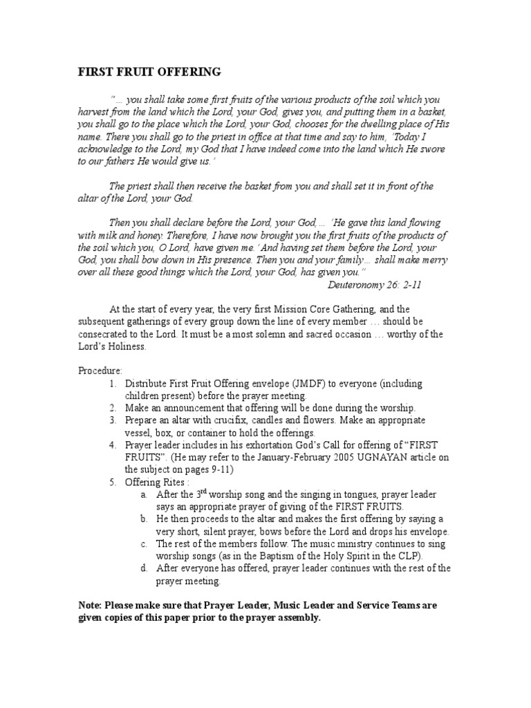First Fruit Offering | PDF | Altar | Prayer