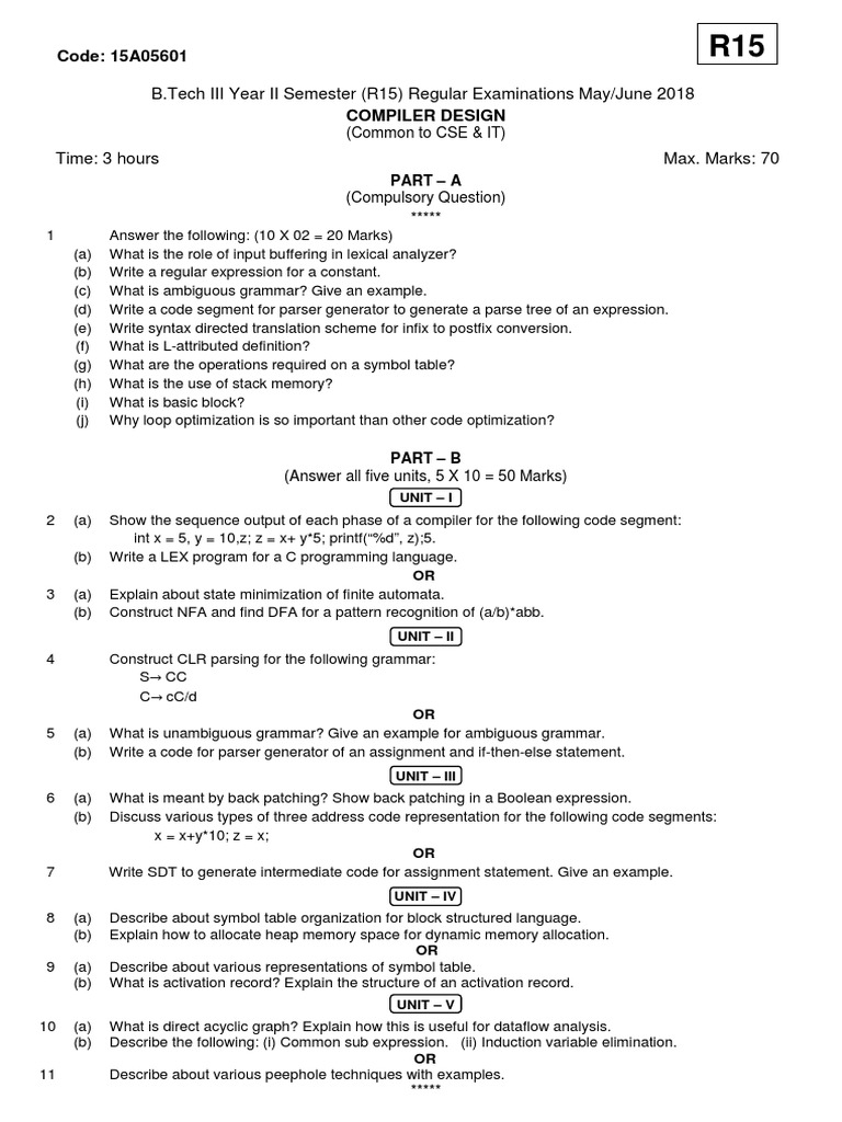 Compiler Design exam questions | PDF | Parsing | Compiler