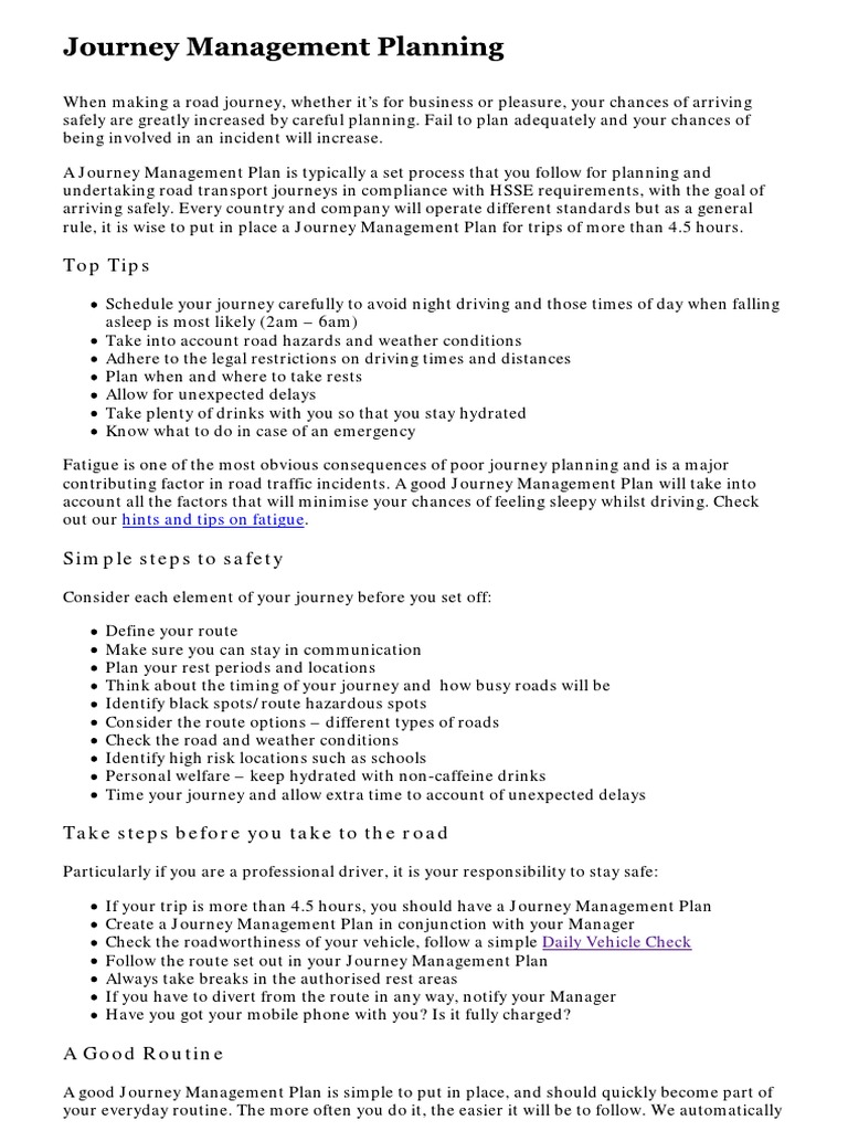Journey Management Planning | PDF | Road | Transport