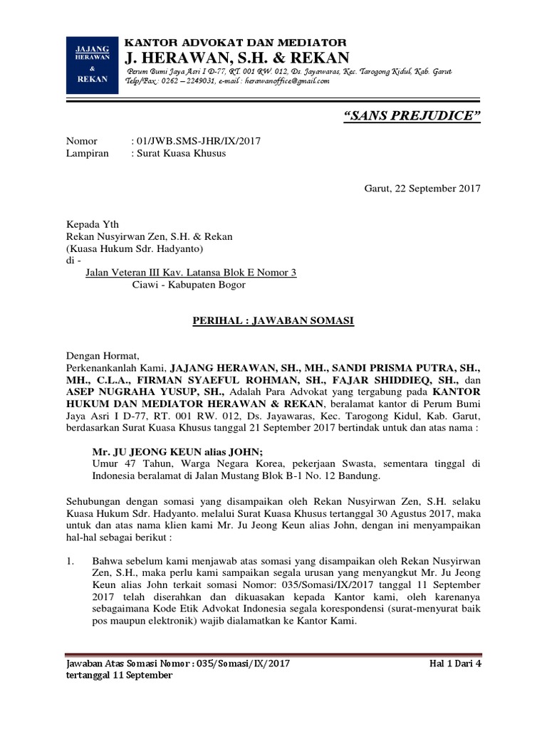 Jawaban Somasi | PDF