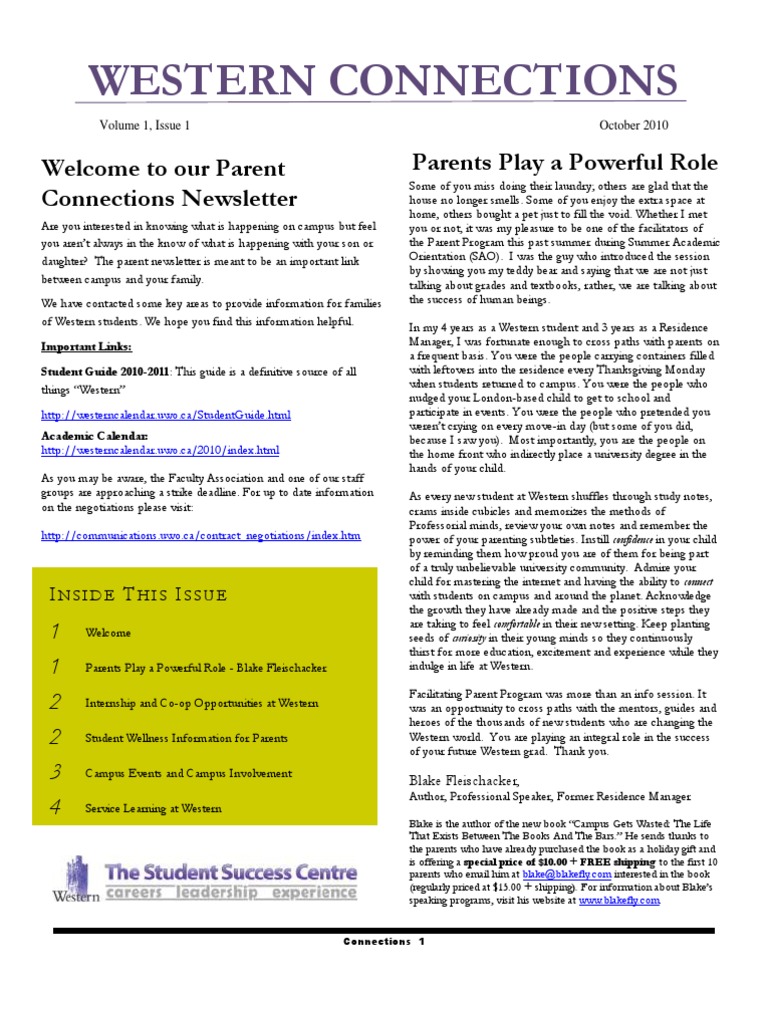 Parent Connections Newsletter Overview | PDF | Service Learning ...