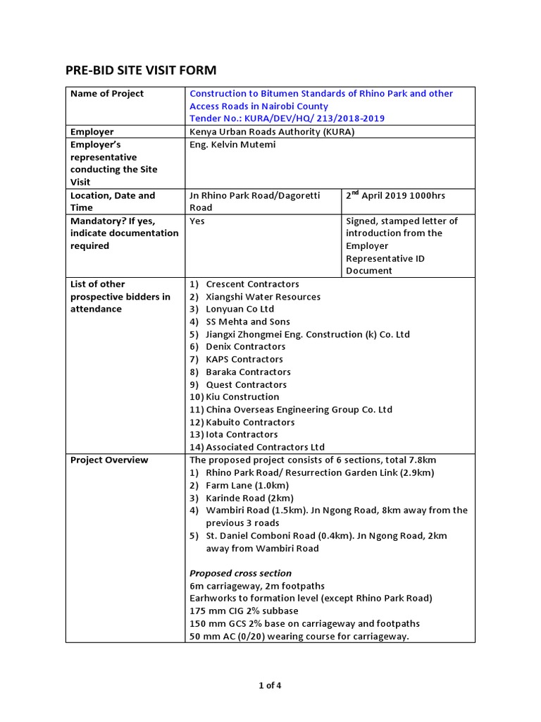Pre Bid Site Visit Form: Name of Project | PDF | Road | Soil