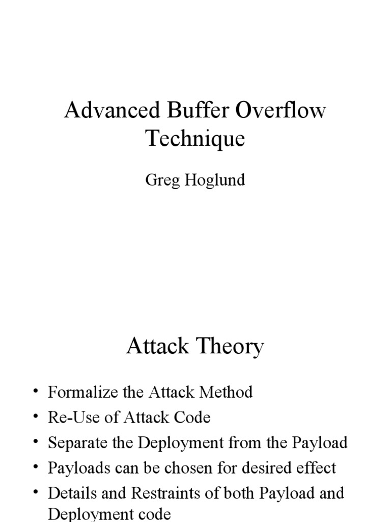 Advanced Buffer Overflow Technique: Greg Hoglund | PDF | Computer Virus | Computer Engineering
