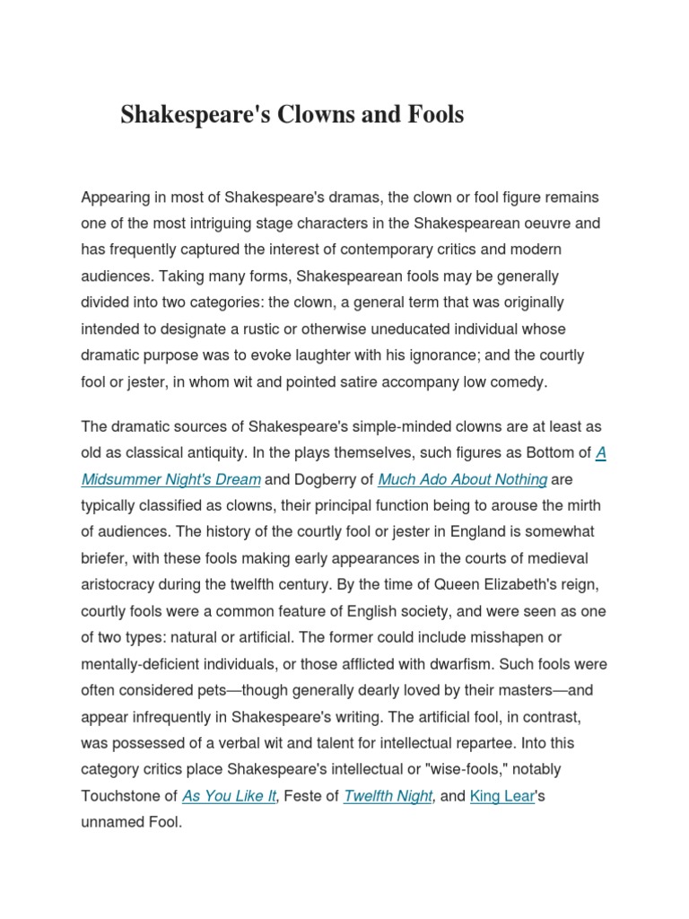 Clowns and Fools - Vijay | PDF | Falstaff