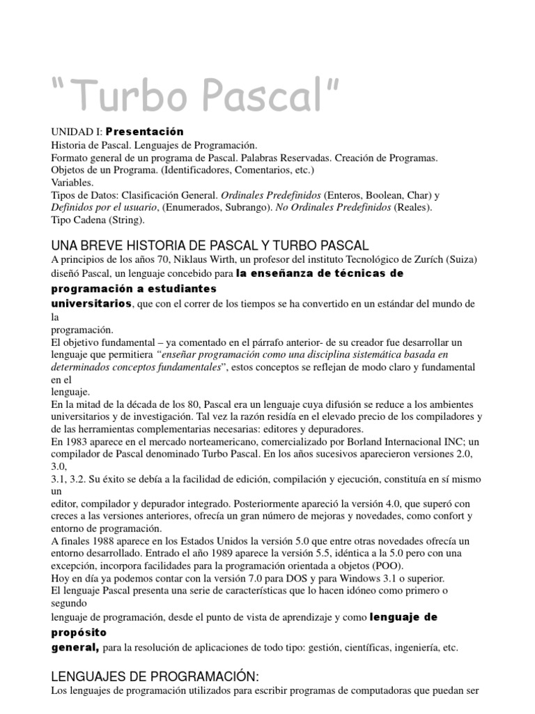 Apuntes Pascal Pdf Estructura De Datos De Matriz Lenguaje De