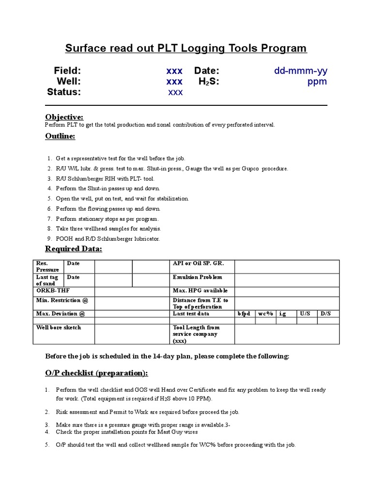 PLT Logging Procedure Guide | PDF | Valve | Nature