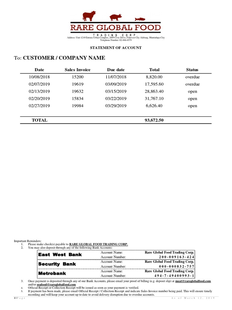 SOA Format Manila | PDF | Receipt | Invoice