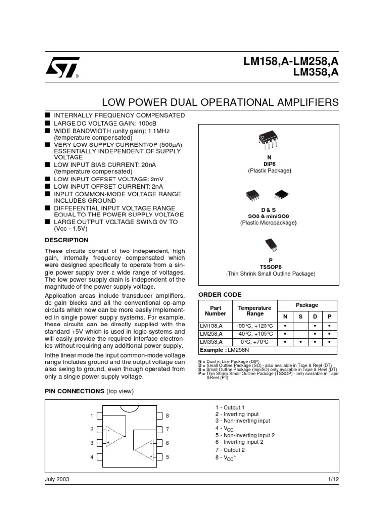 LM358 | PDF | Operational Amplifier | Electrical Engineering