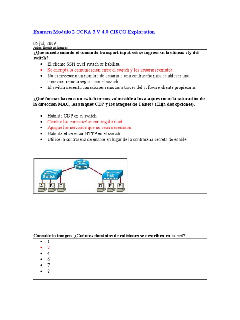 Examen CCNA 3: Configuración y Seguridad | PDF | Conmutador de red ...