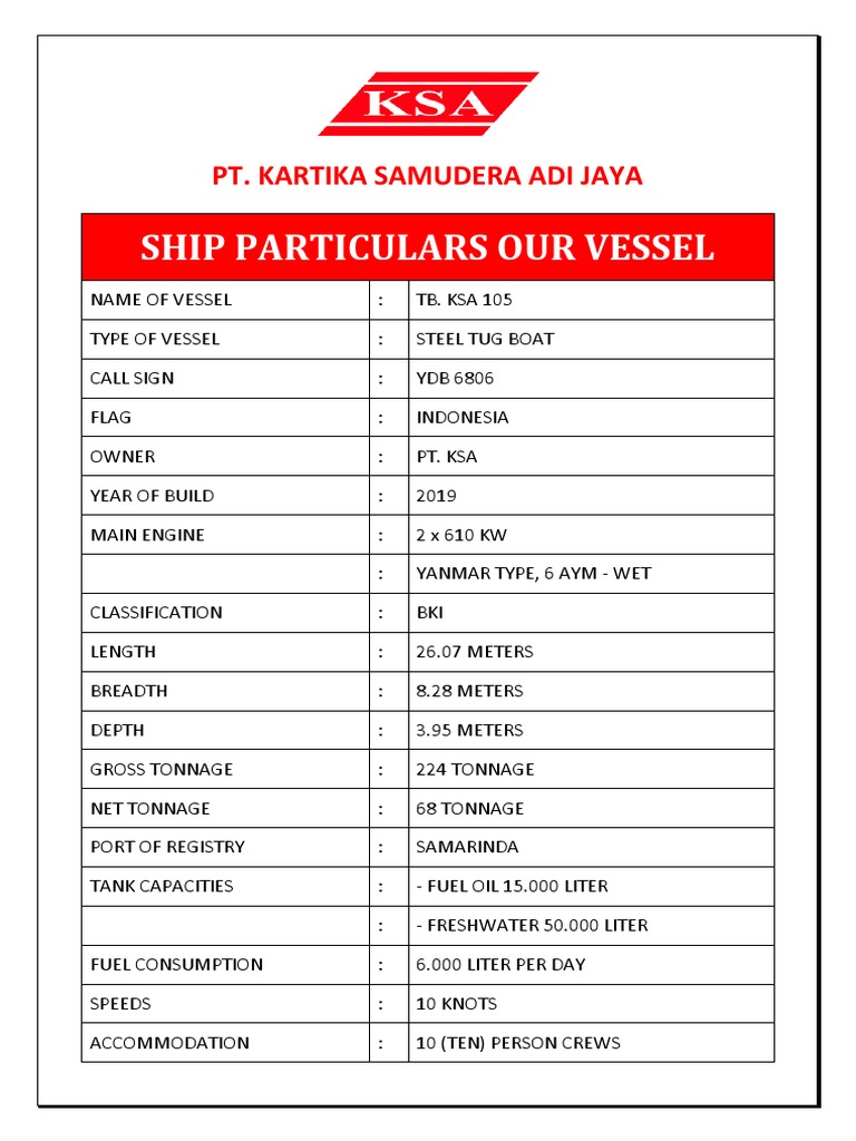 Ship Particulars Our Vessel: Pt. Kartika Samudera Adi Jaya | PDF