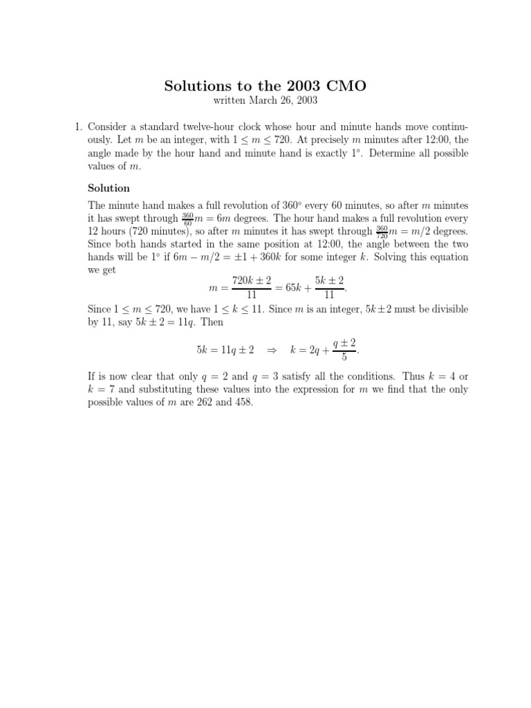 Solutions To The 2003 CMO: Solution | PDF | Triangle | Equations