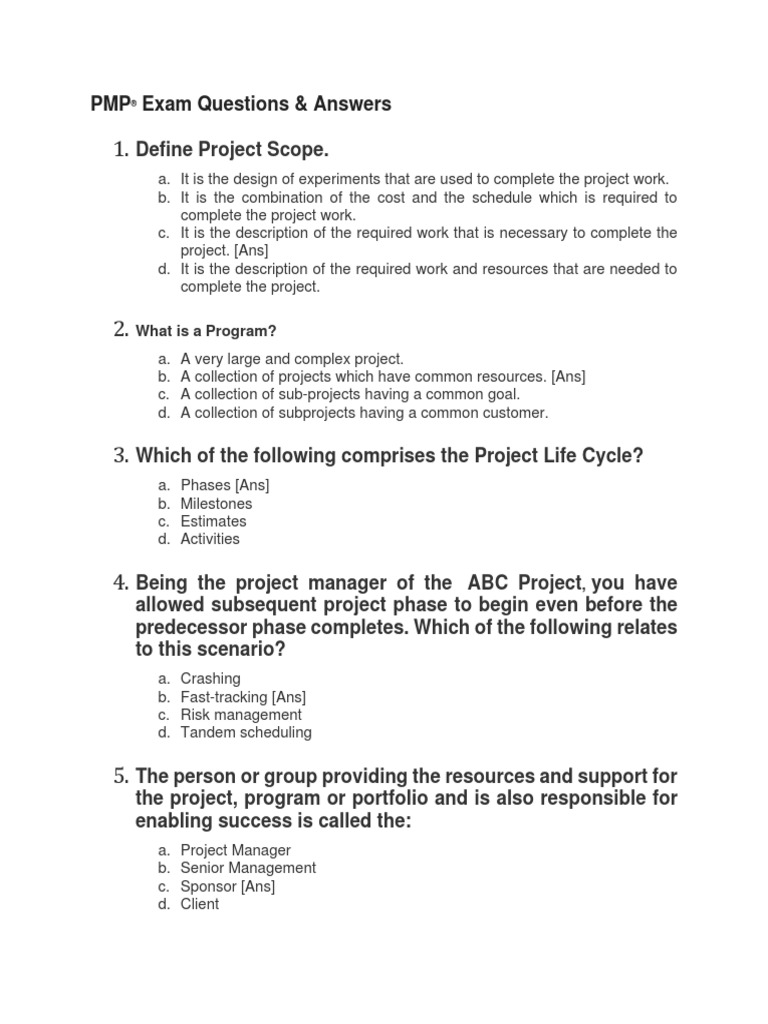Questions and Answers - PMP Exam Prep | PDF | Net Present Value ...