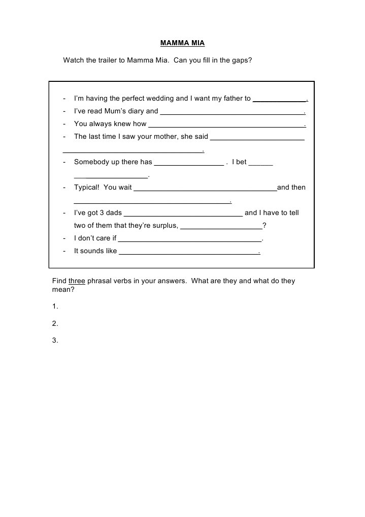 MAMMA MIA Trailer - Listening | PDF