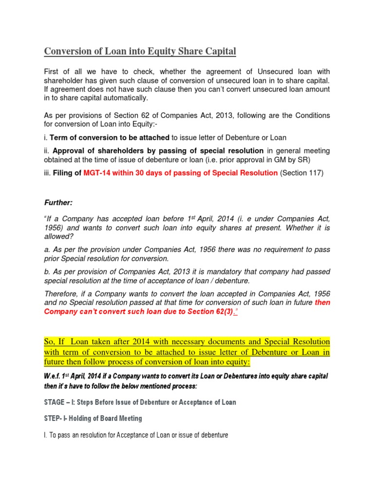 Notes On Conversion of Loan in Equity Share Capital | PDF | Debenture ...