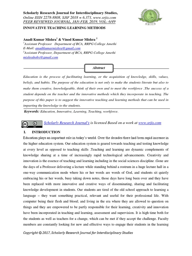 Innovative Teaching Learning Methods | PDF | Teaching Method | Teachers