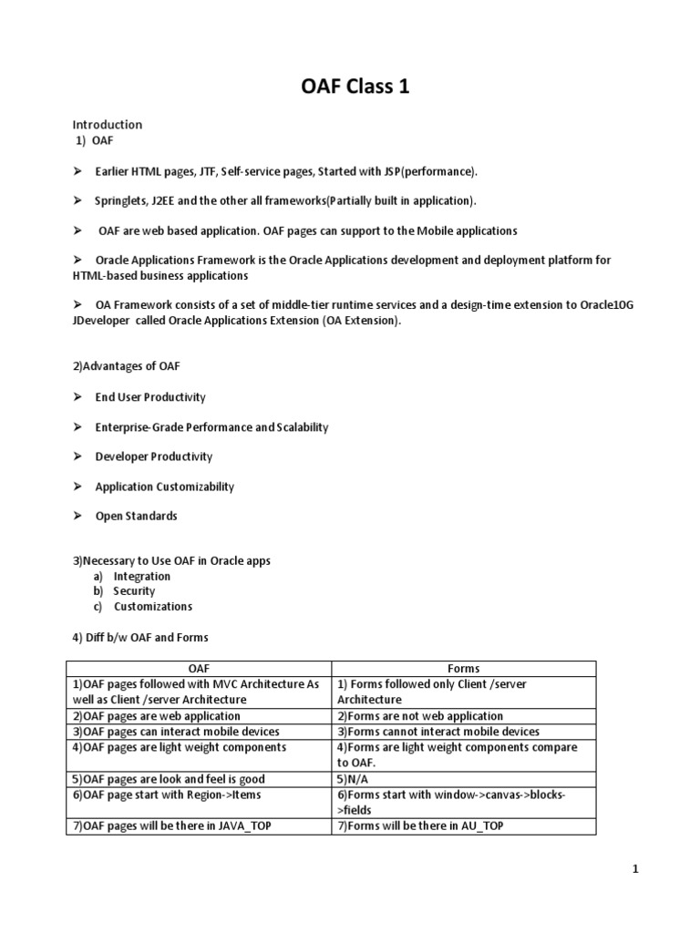 OAF Class 1 & 2 | PDF | Web Application | Sql
