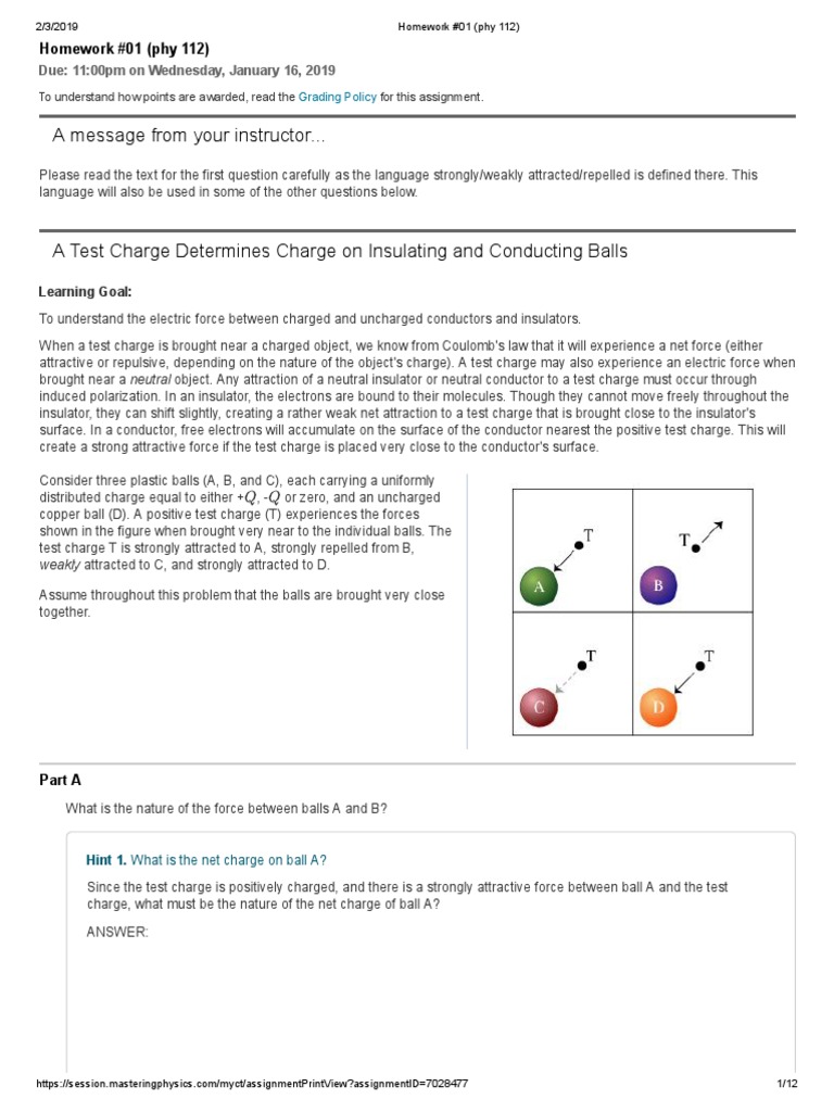 Homework #01 (Phy 112) Solutions | PDF | Electric Charge | Force