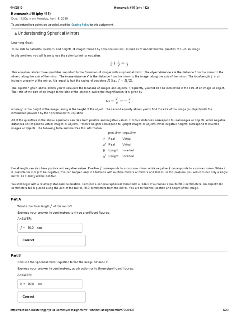 Homework #15 (Phy 112) Solutions | PDF | Line (Geometry) | Optics