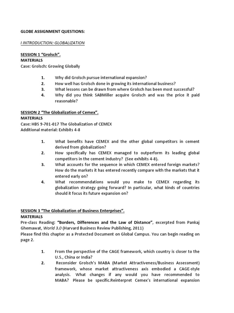 I Introduction: Globalization: Globe Assignment Questions | Download ...