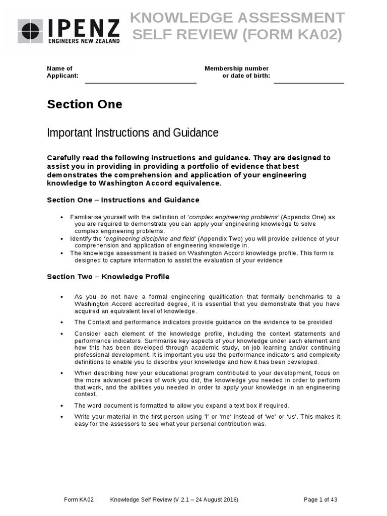 Knowledge Assessment Self Review Form Ka02 | PDF | Engineering ...