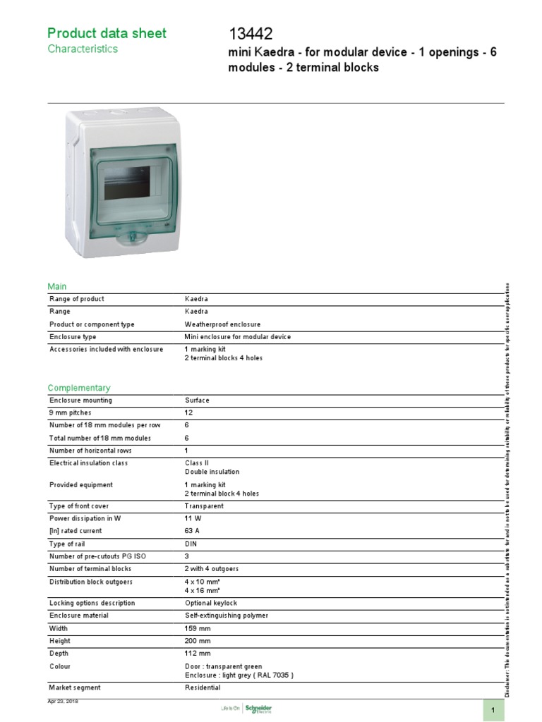 Product Data Sheet: Mini Kaedra - For Modular Device - 1 Openings - 6 ...