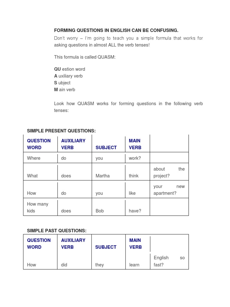Mastering Question Formation in English | PDF | Verb | Onomastics