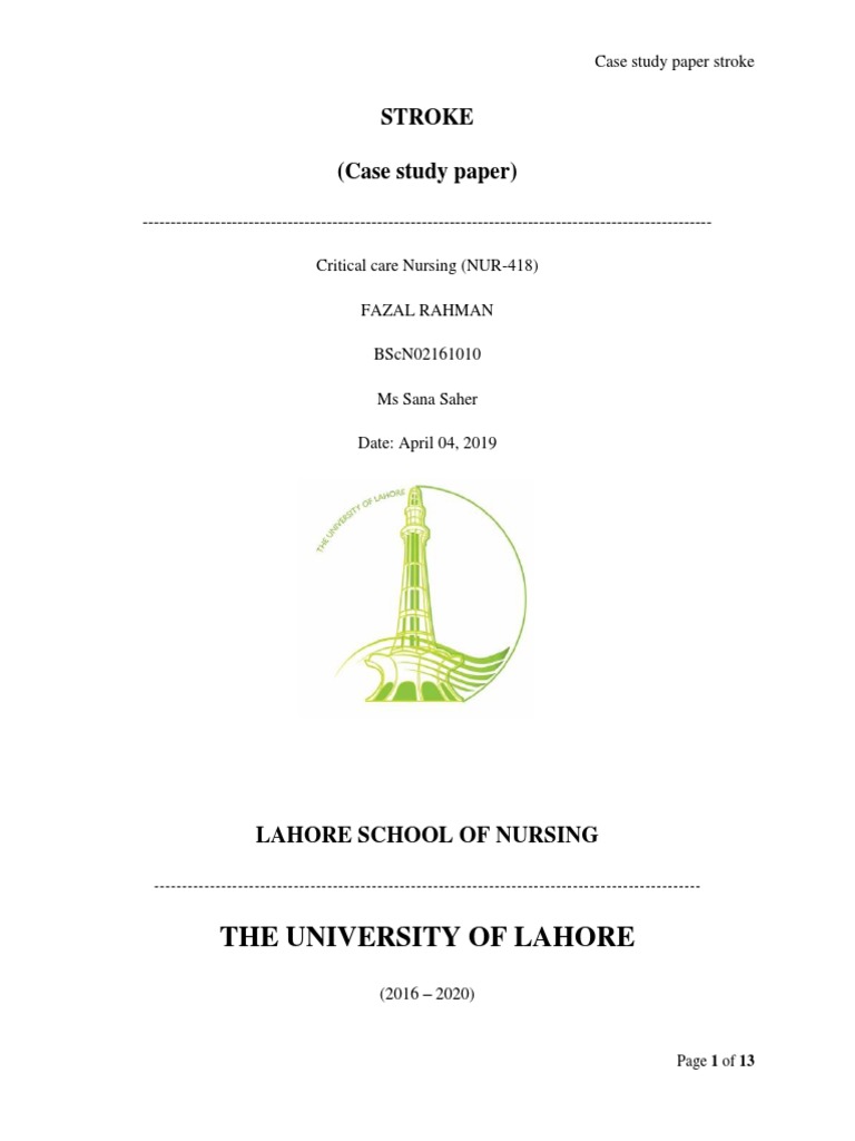 The University of Lahore: Stroke (Case Study Paper) | PDF | Stroke ...