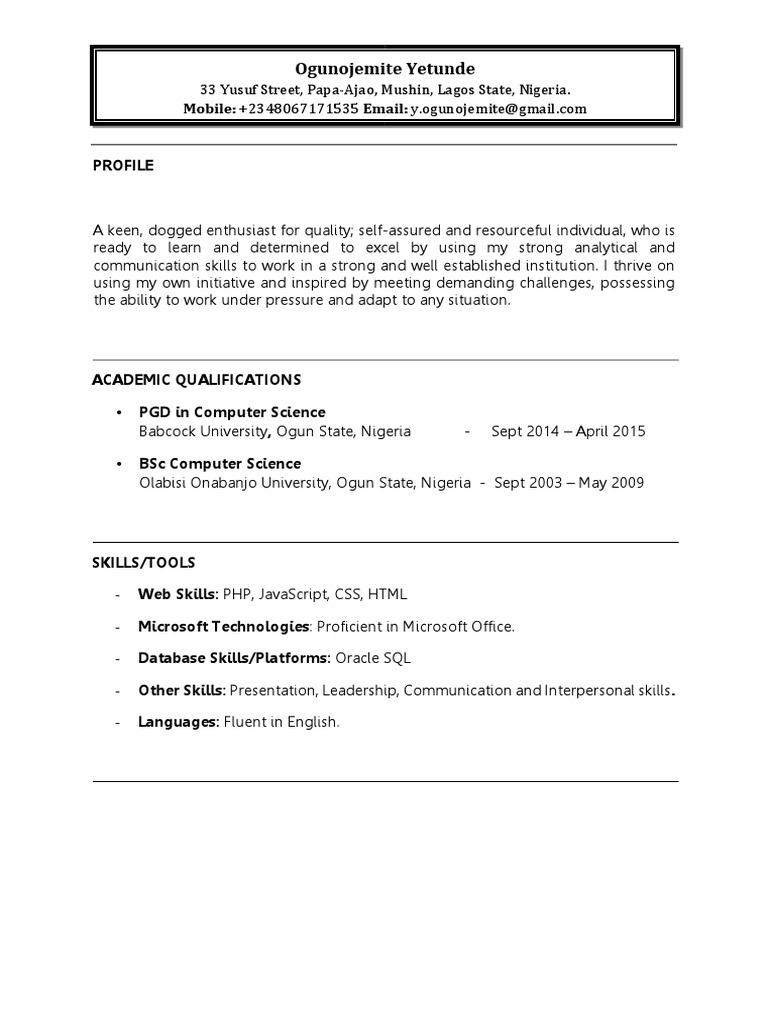 Yetunde Ogunojemite CV3 | PDF | Databases | Software
