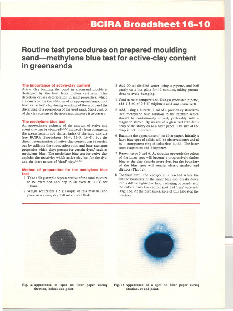 Methylene Blue Test for Active Clay Content in Green Sand BCIRA | Nature