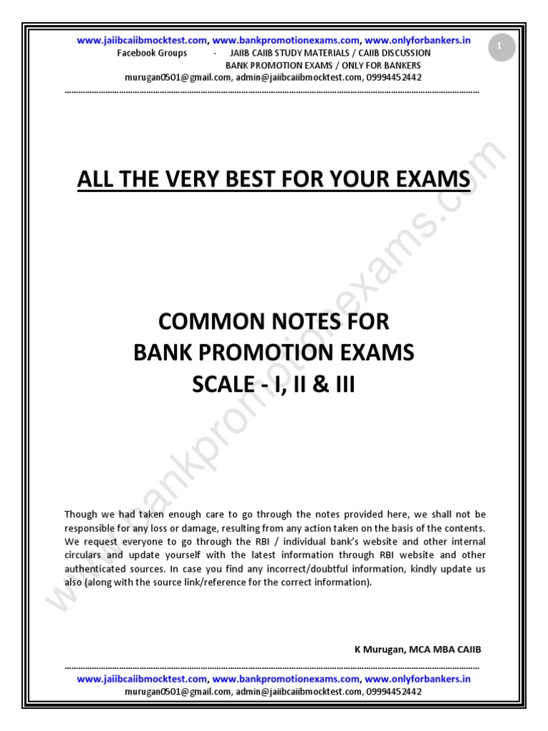 Bank Promotion Exam Notes by Murugan PDF | PDF | Reserve Bank Of India ...