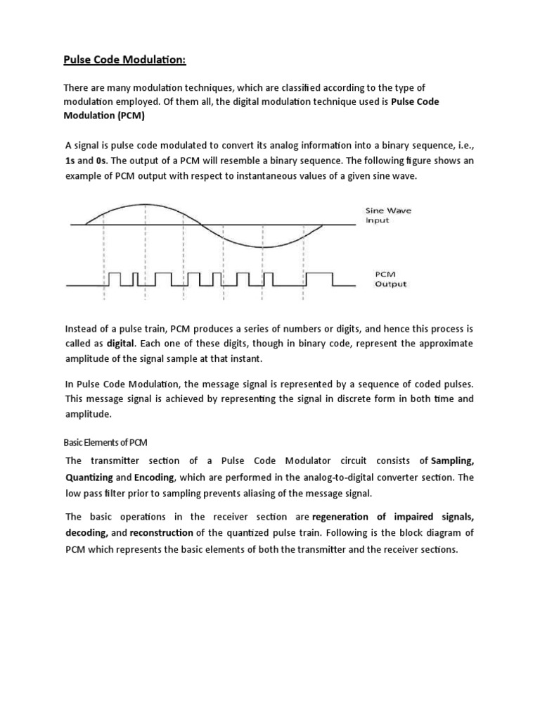 Pulse Code Modulation:: Basic Elements of PCM | PDF | Sampling (Signal ...
